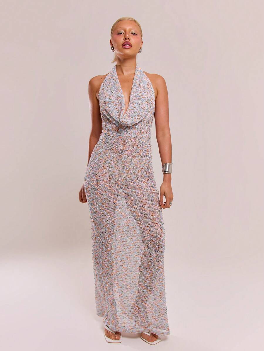 MUSERA Greek Goddess Costume Textured Cowl Neck Maxi Dress | SHEIN ...