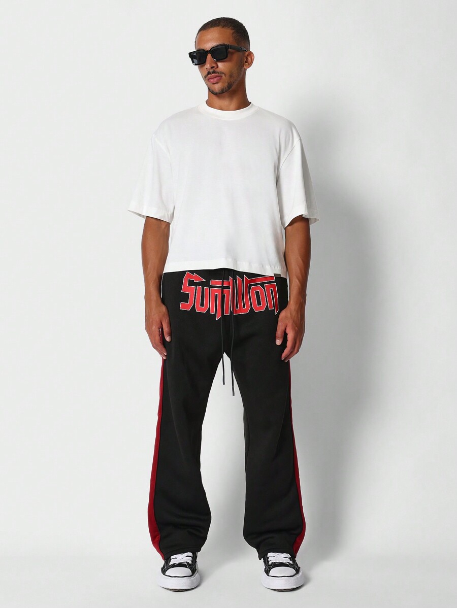 SUMWON Loose Fit Baggy Drop Crotch Jogger Pants With Front Graphic And ...