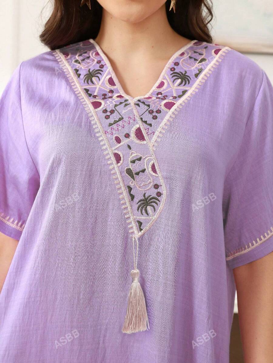 Ramadan Embroidered Arabic Style Elegant Dress Jalabia, Tassels, Spring ...