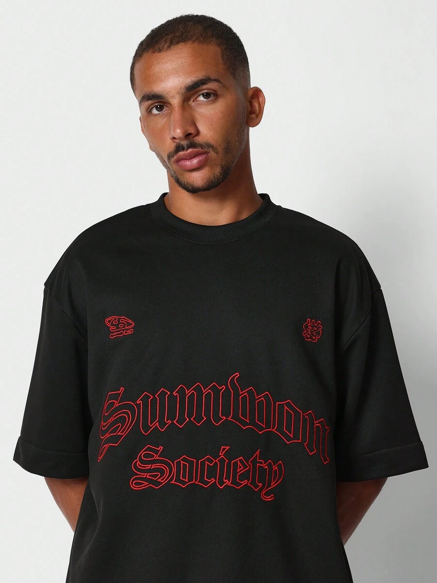 SUMWON Oversized Fit Tee With Front Embroidery College Ready | SHEIN USA