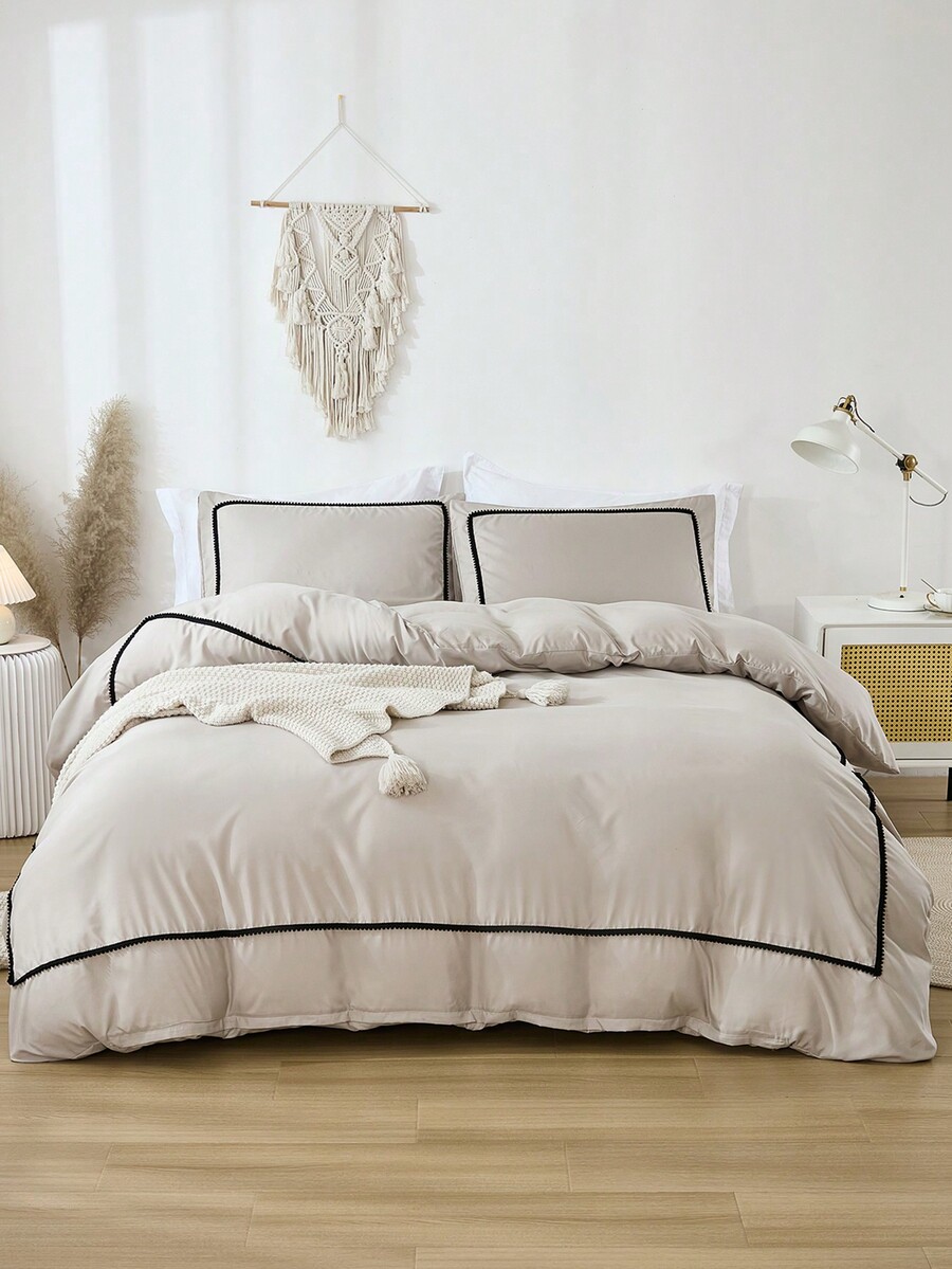 3pcs Solid Color Fleece Cloth Quilt Cover Set With Small Black Balls ...