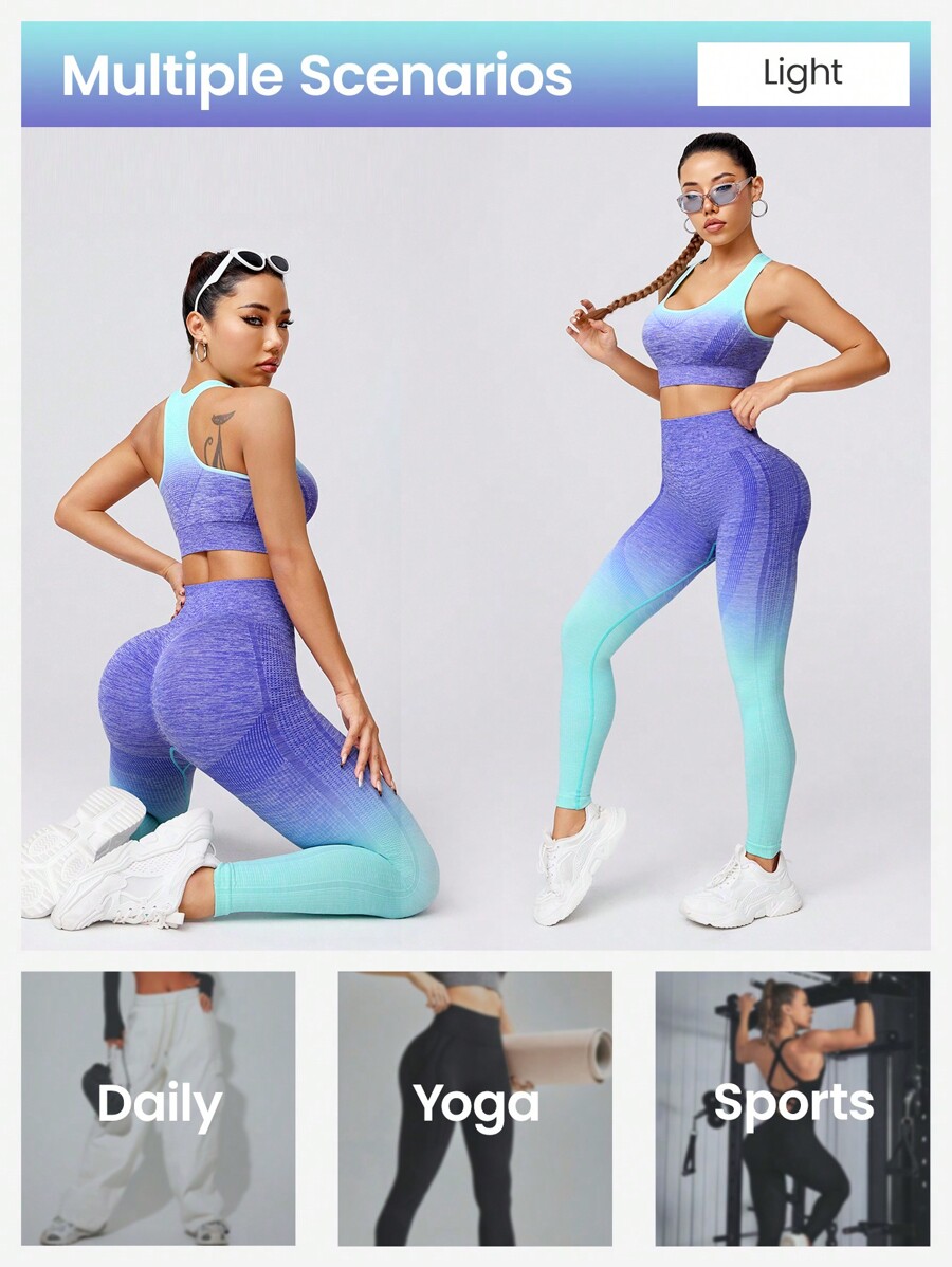 SHEIN Sport Studio Seamless Gradient Color Women's Yoga Set For Fitness ...