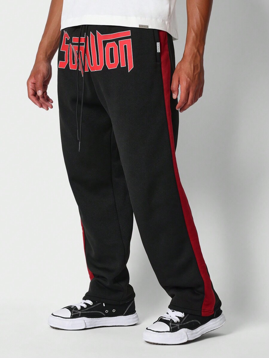 SUMWON Loose Fit Baggy Drop Crotch Jogger Pants With Front Graphic And ...