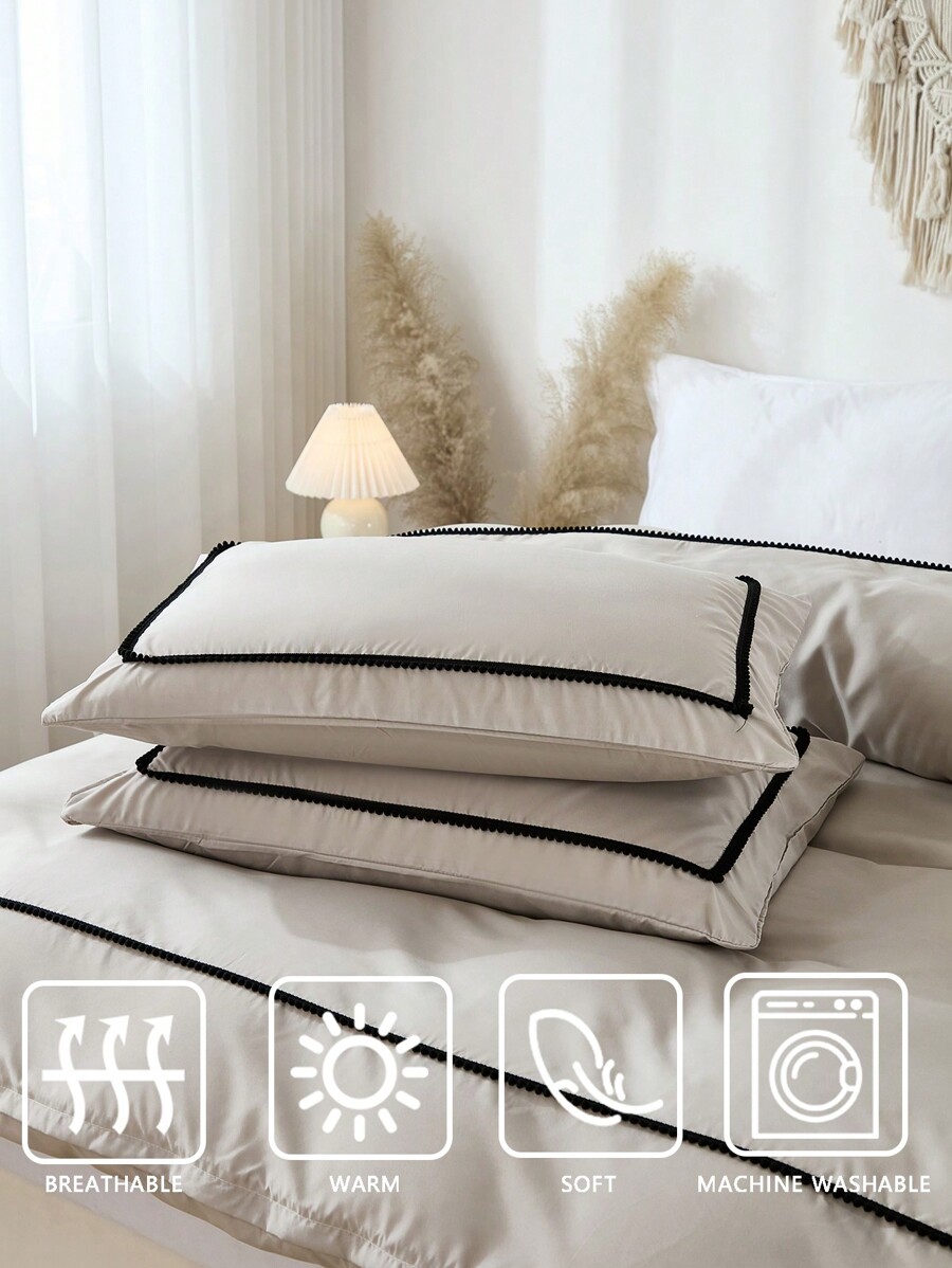 3pcs Solid Color Fleece Cloth Quilt Cover Set With Small Black Balls ...