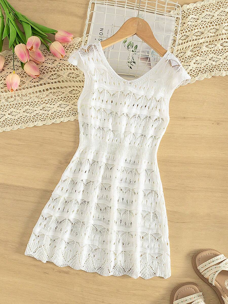 Fashionable Summer Solid Color Knitted Cover Up With Cinched Waist For ...