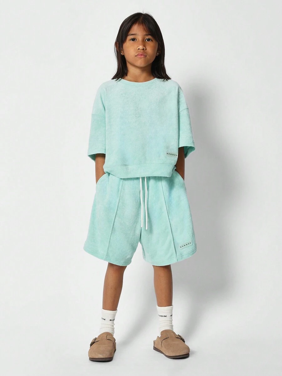 SUMWON Tween Girls Oversized Tee With Short 2 Piece Set | SHEIN