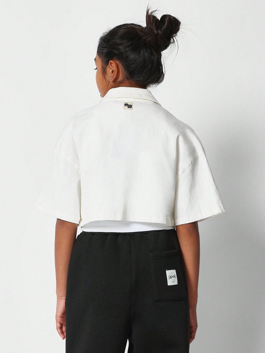 SUMWON Tween Girls Crop Fit Shirt With Embroidery Design | SHEIN USA