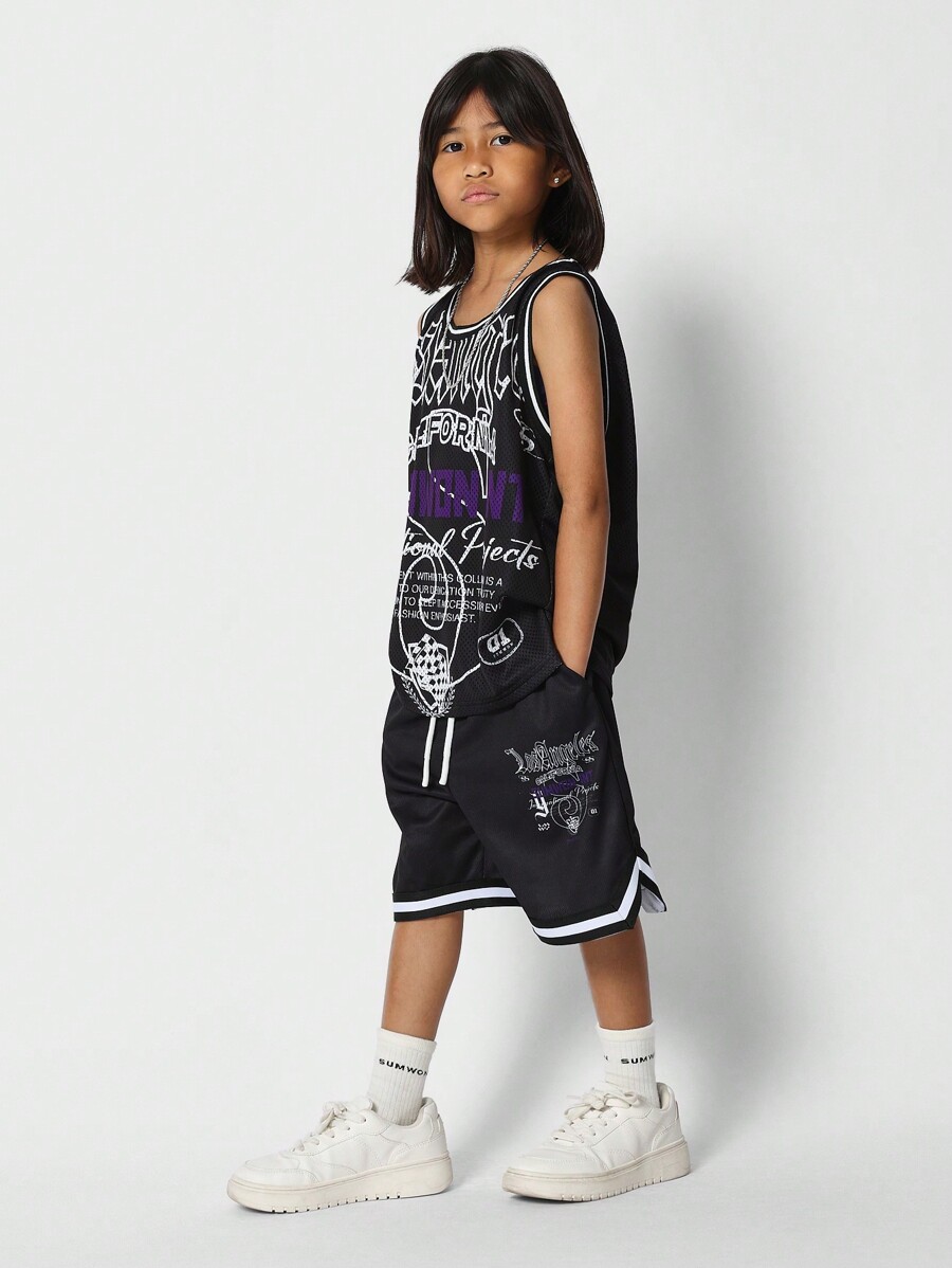 SUMWON Tween Girls Mesh Tank Top And Drop Crotch Short 2 Piece Set Back ...