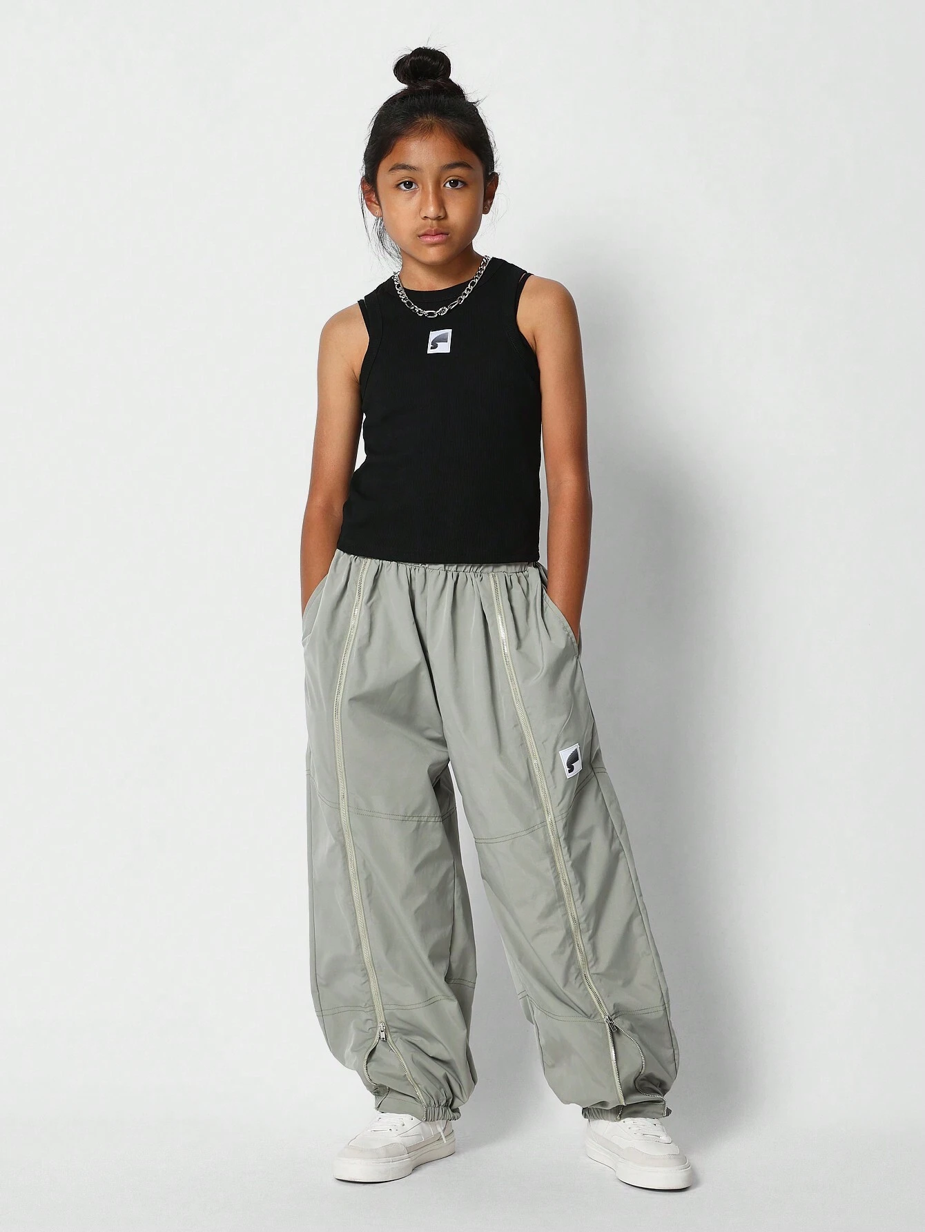SUMWON Tween Girls Ribbed Tank Top And Nylon Jogger With Zip Detail 2 ...