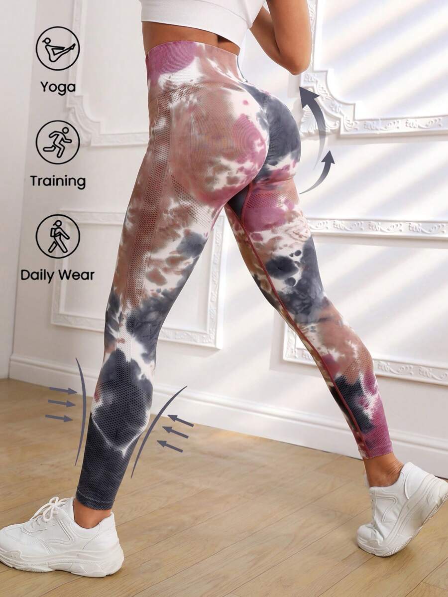 SHEIN Sport Studio Tie Dye Tummy Control Sports Leggings | SHEIN USA
