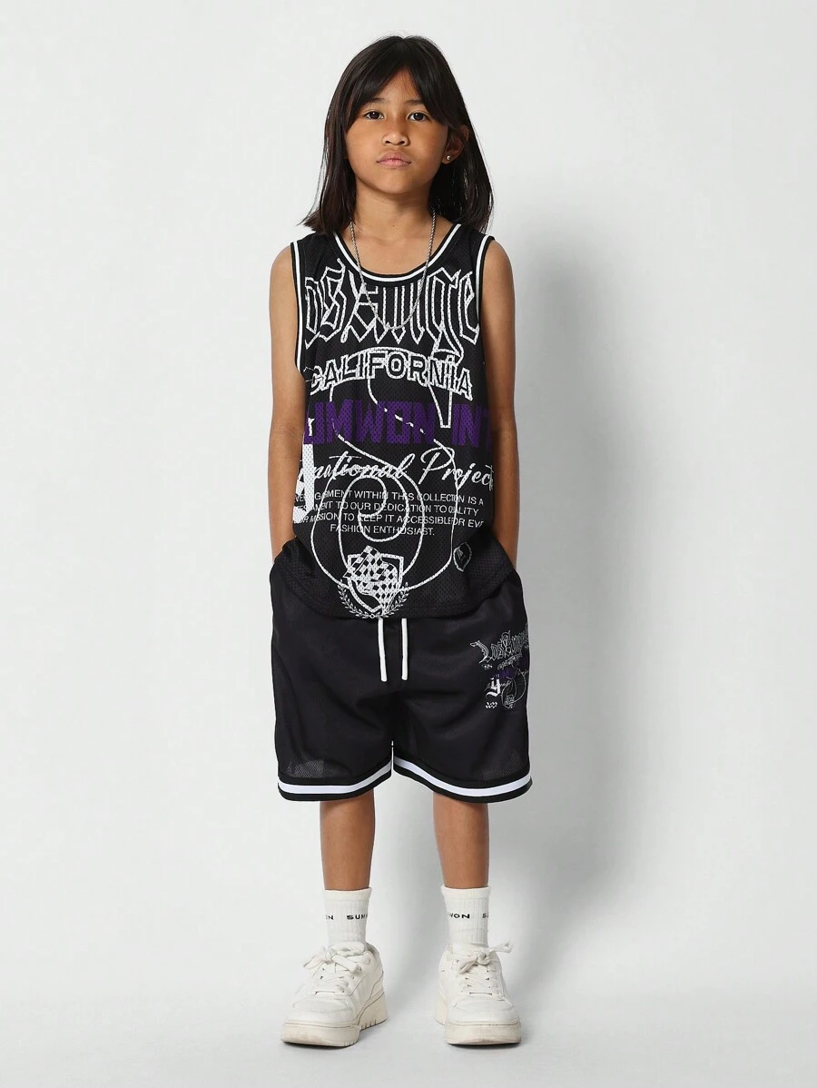 SUMWON Tween Girls Mesh Tank Top And Drop Crotch Short 2 Piece Set ...