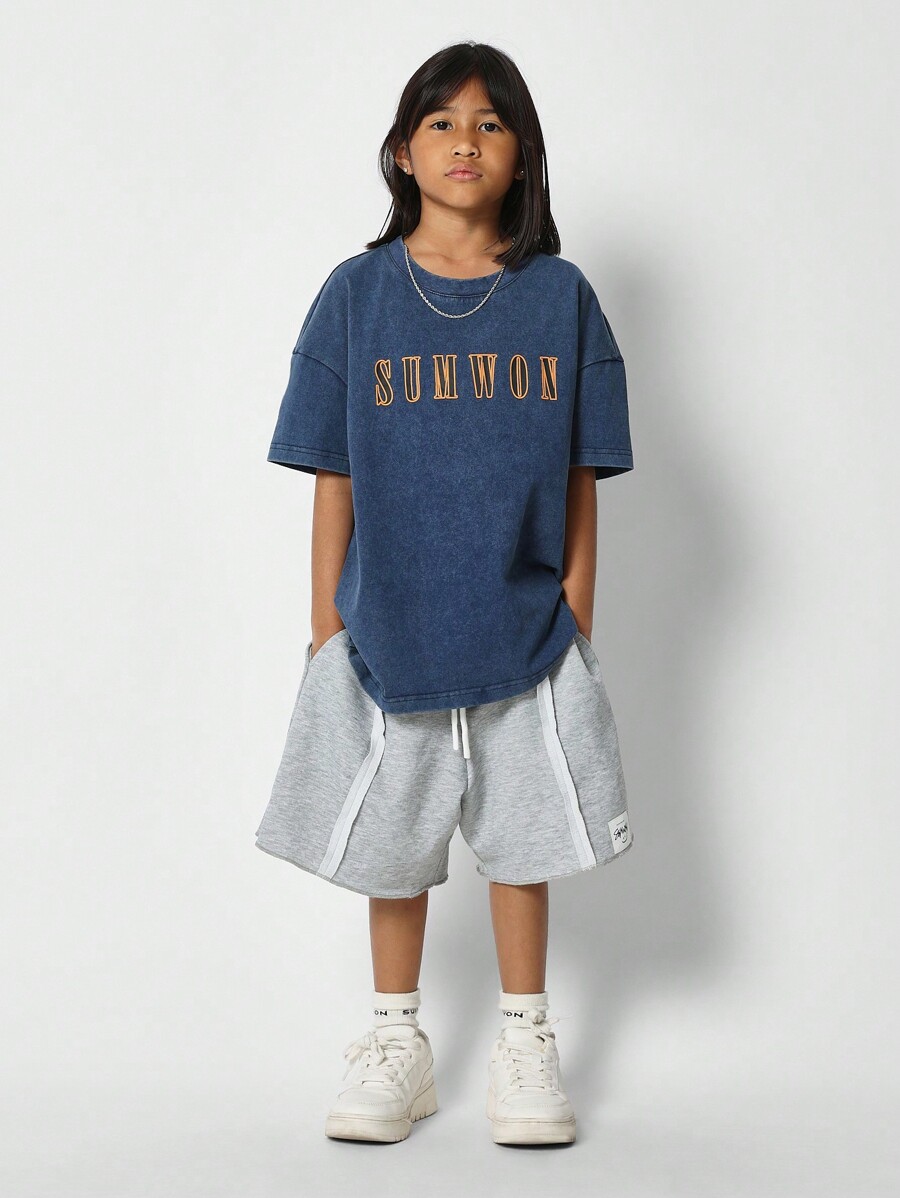 SUMWON Tween Girls Oversized Fit Washed Tee With Back Number Print ...
