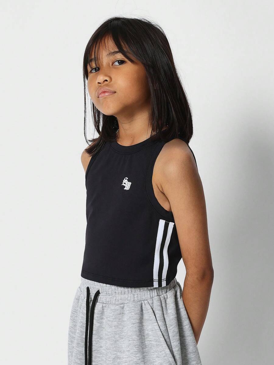 SUMWON Tween Girls Crop Fit Tank Top With Side Stripes | SHEIN USA