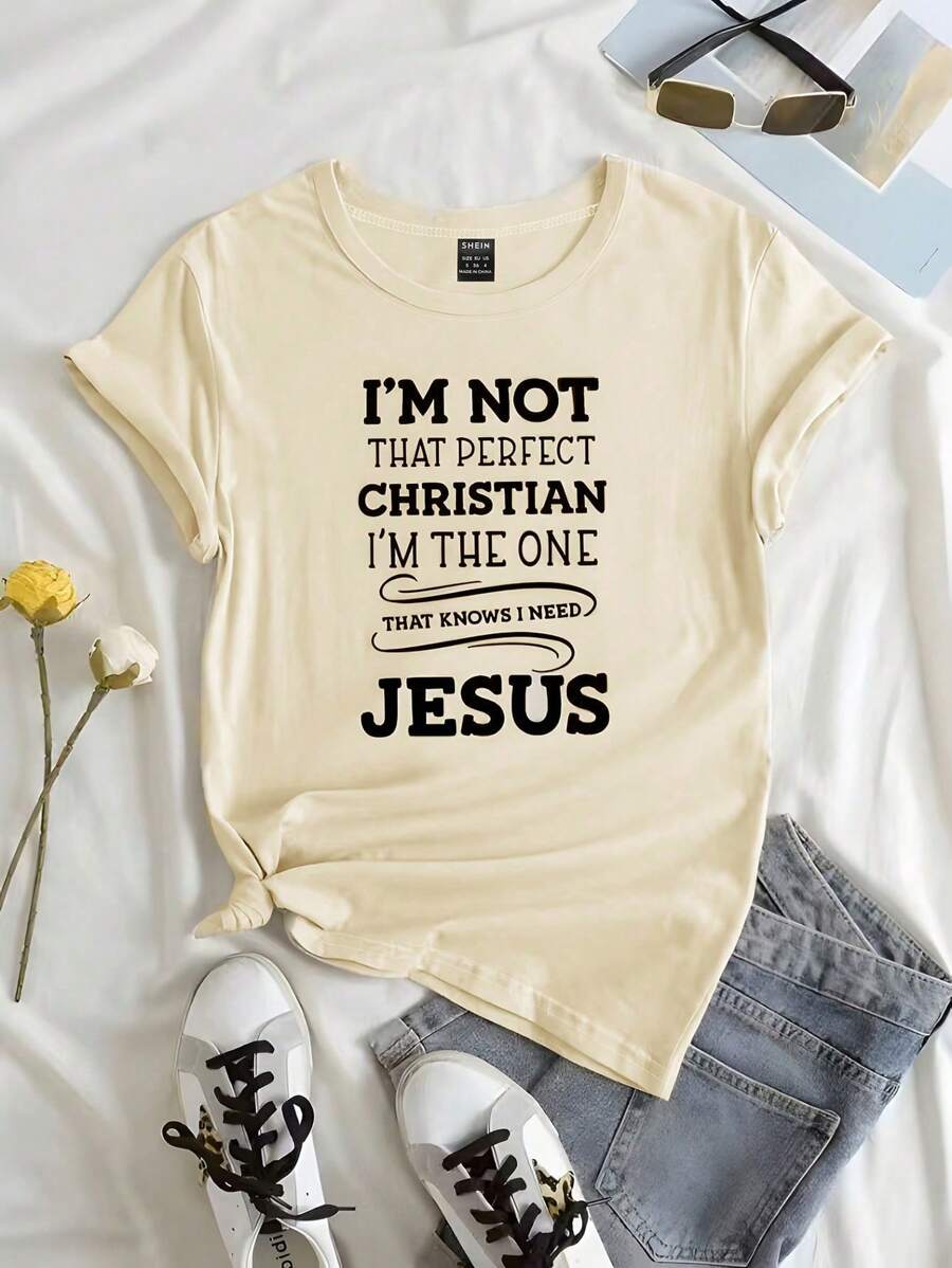 INAWLY Minimalistisches Sommer Top mit Bedrucktem Gottes Botschaft ...