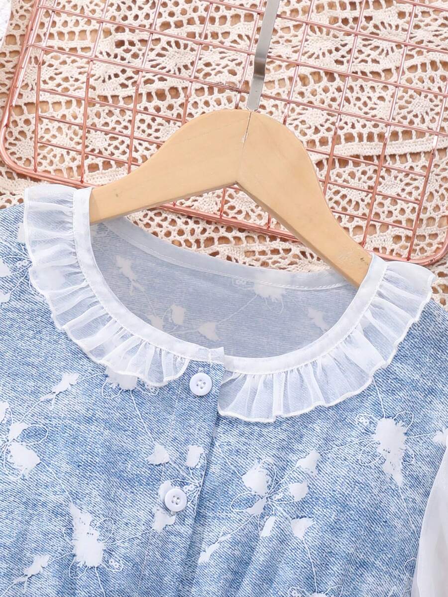 Tween Girl Summer Contrast Mesh Ruffle Edge Short Puff Sleeve Cute ...