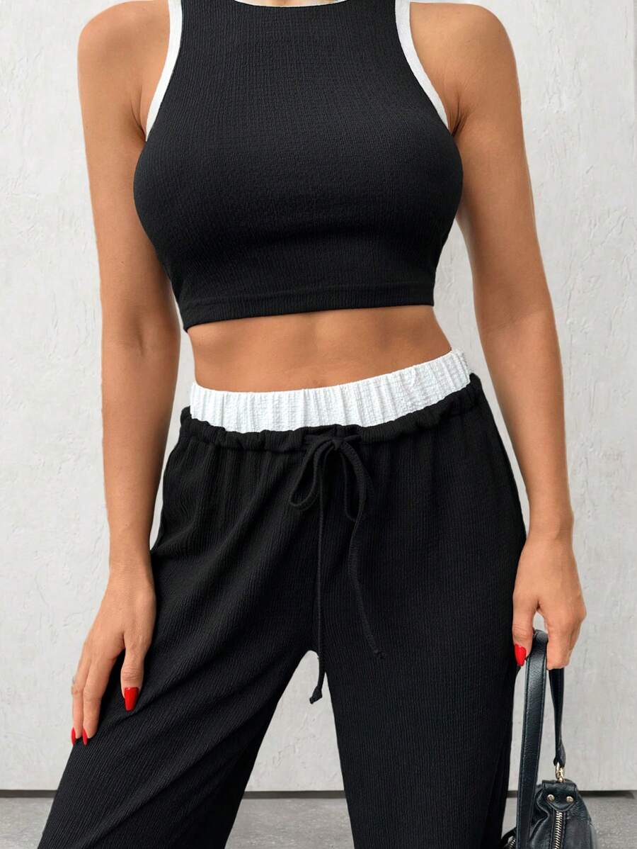 SHEIN Contrast Pipping Detailed Vest And Contrast Double Waist Detailed ...