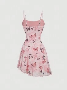 SHEIN MOD Pink Vintage Butterfly Printed Asymmetrical Hem Summer Cami ...