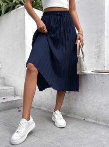 SHEIN Frenchy Solid Pleated Skirt,Commute,Office,Old Money,Simple ...
