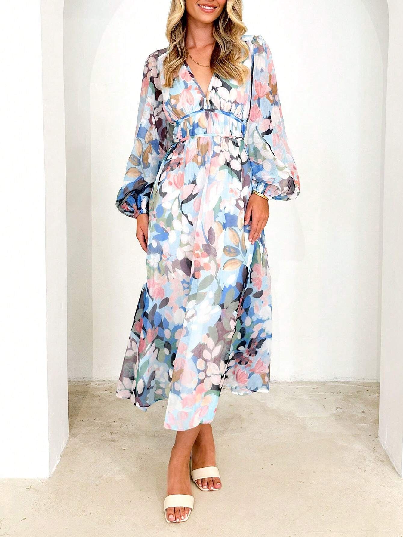 Sissyaki Women's Long Sleeve Boho Dress 2024 Spring Summer Maxi Dress ...