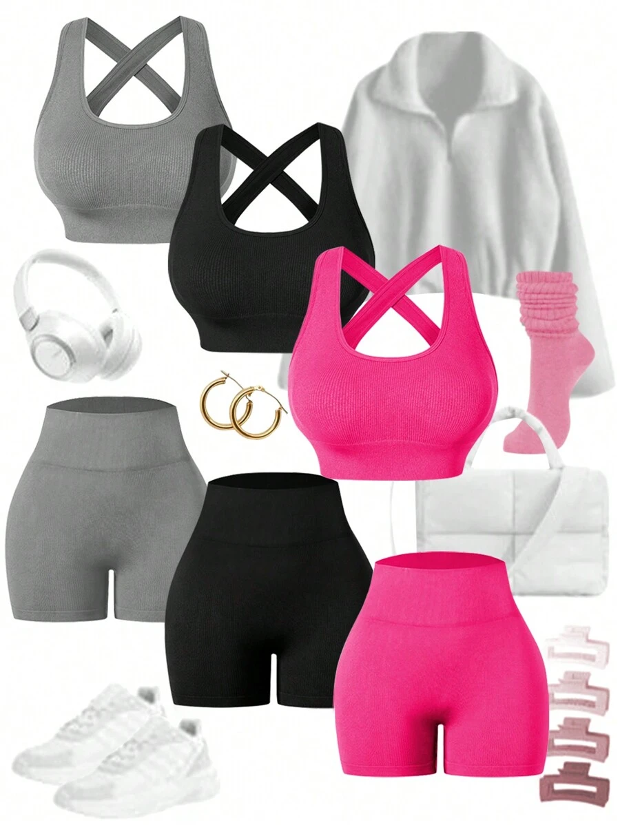 Gameset SHEIN Sport Women's Yoga Ribbed Workout Set Outfit Set Workout ...