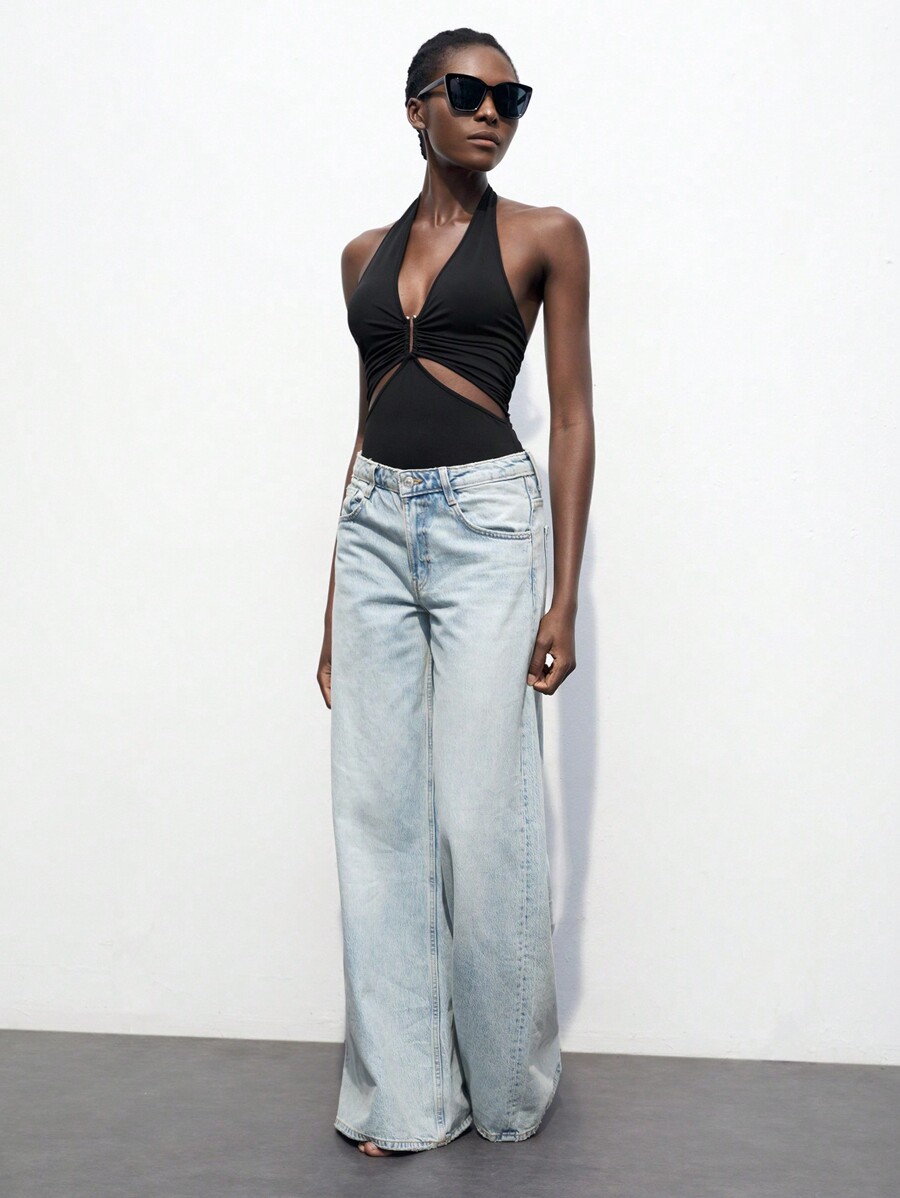 SHEIN Maija Body con cuello halter de volantes y diseño calado para ...