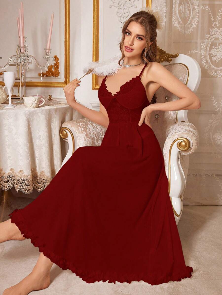 Robe de nuit longue transparente avec décoration en dentelle florale 3D ...