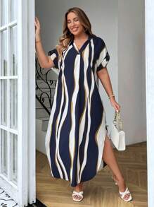 Celure Plus Size V-Neck Short Sleeve Dress | SHEIN USA