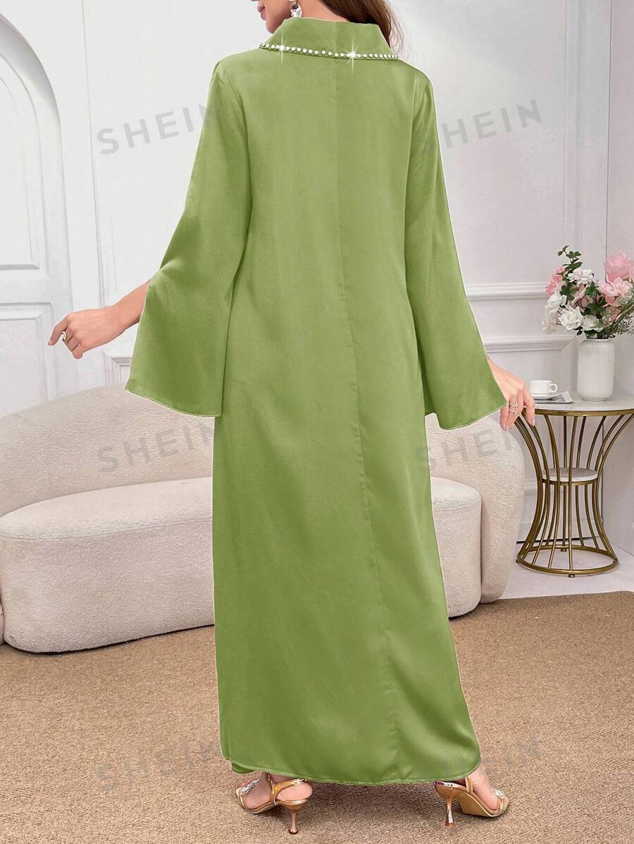 SHEIN Najma Women's Solid Color Simple Everyday Arabian Dress, Slit And ...