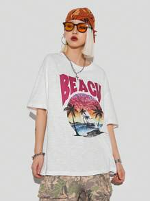 Muchica Moda Casual Maglietta ampia a stampa per le vacanze e lo street ...