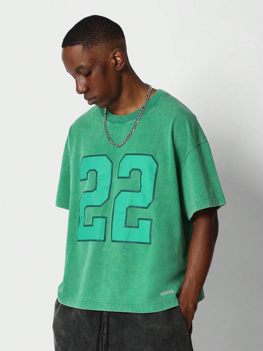 SUMWON Boxy Fit Washed Baller Tee With Number Graphic Print | SHEIN USA