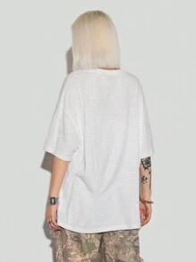 Muchica Moda Casual Maglietta ampia a stampa per le vacanze e lo street ...