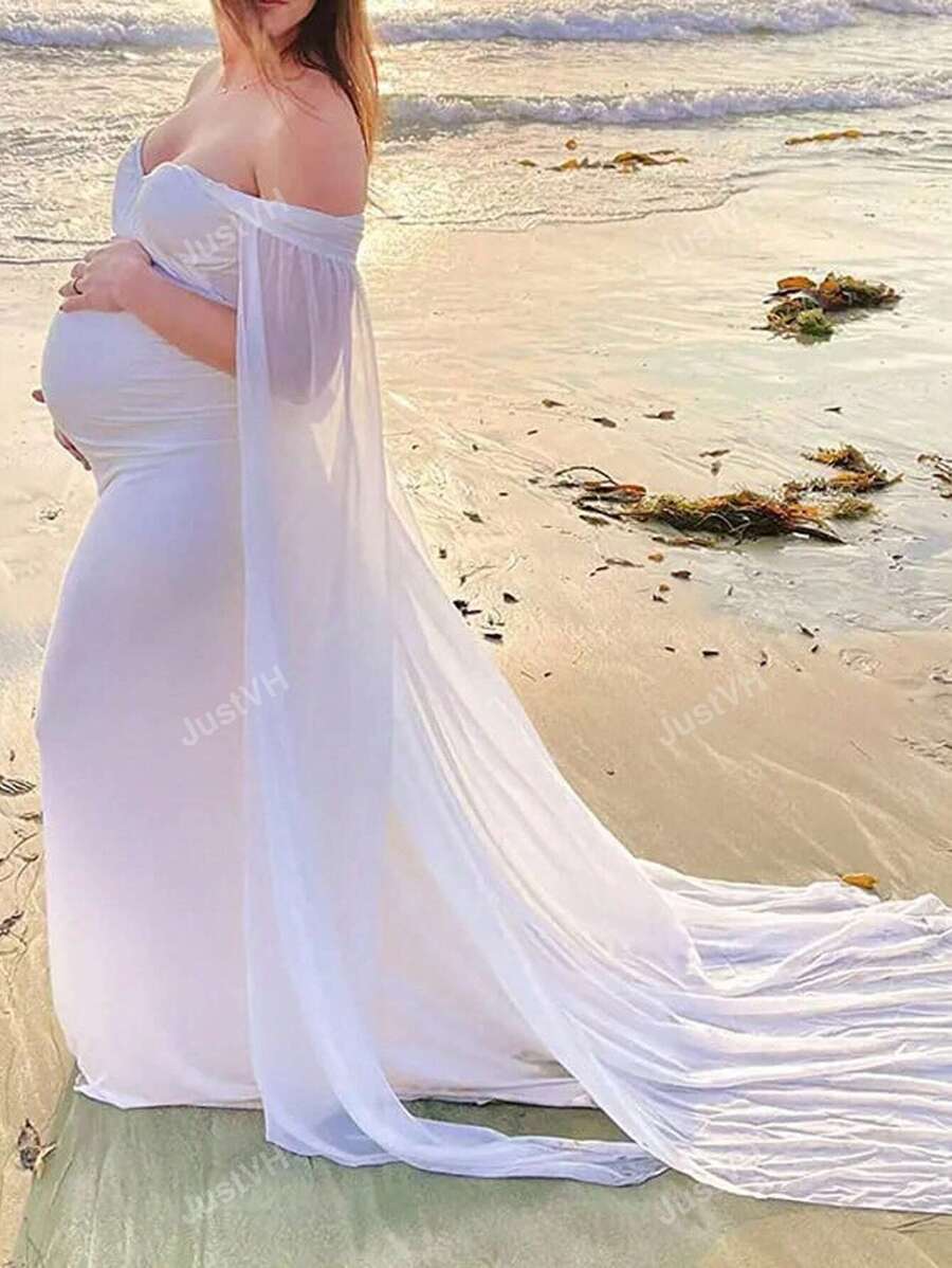 Maternity Chiffon Floating Sleeves Dress With Floating Tail For Baby ...