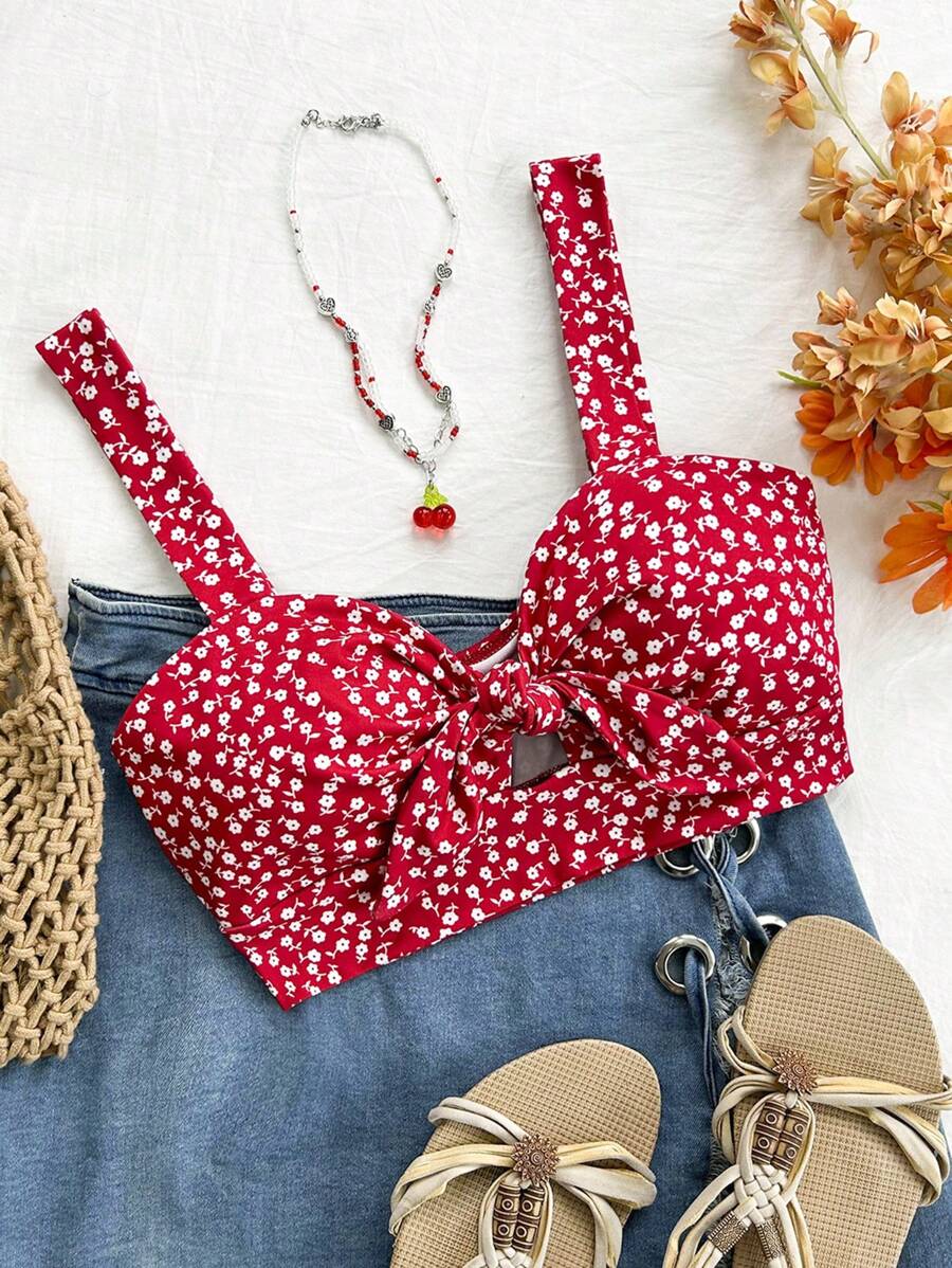 Soleia Women's Summer Vacation Red & White Polka Dot Knitted Slim Fit ...