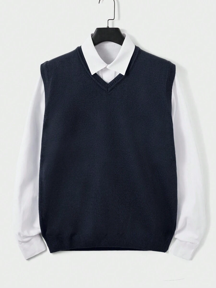 RueChic Men Solid Sweater Vest Without Shirt | SHEIN USA