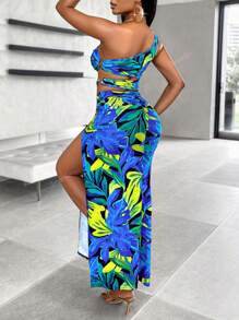 Amarilo Women's Sexy Floral Print One Shoulder Cut Out Waist Hollow Out Metal Decorated Twist ...