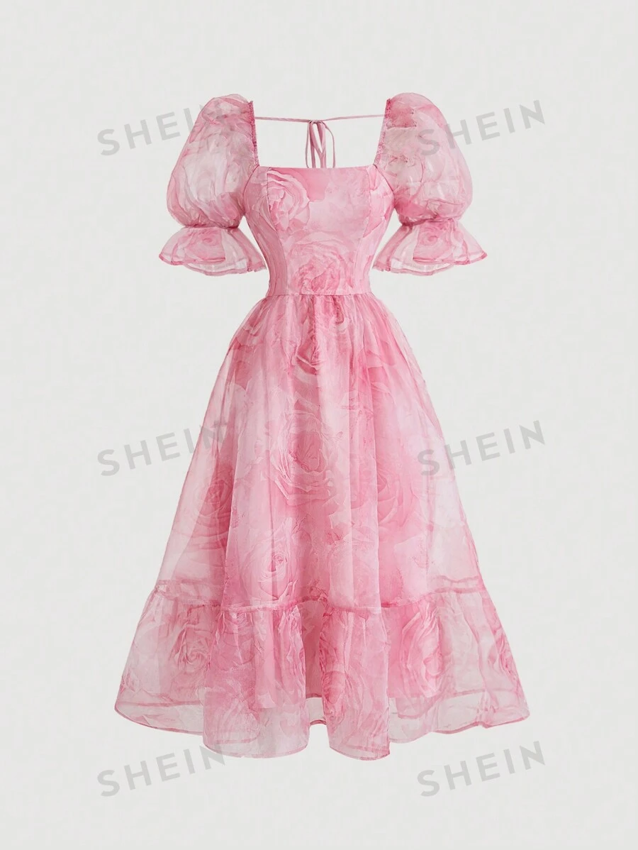 SHEIN MOD Vestido de manga abombada con estampado floral para damas ...