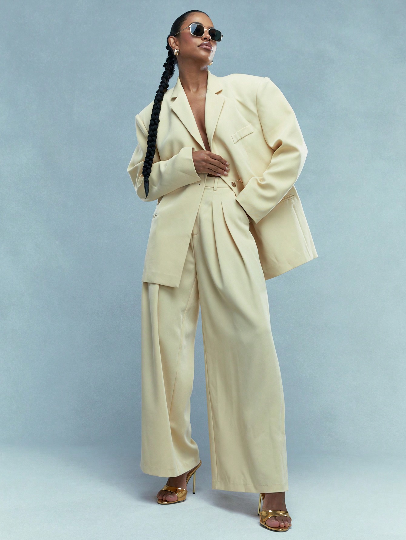 Oversized Jacket And Wide Leg Pants Suit Set｜MISSGUIDED