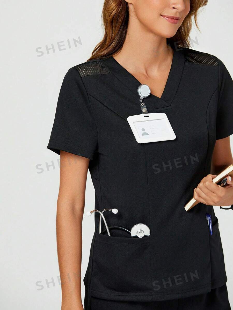 SHEIN TaskFit Shein Essnce Women Nurse Uniform Scrubs Summer Solid ...