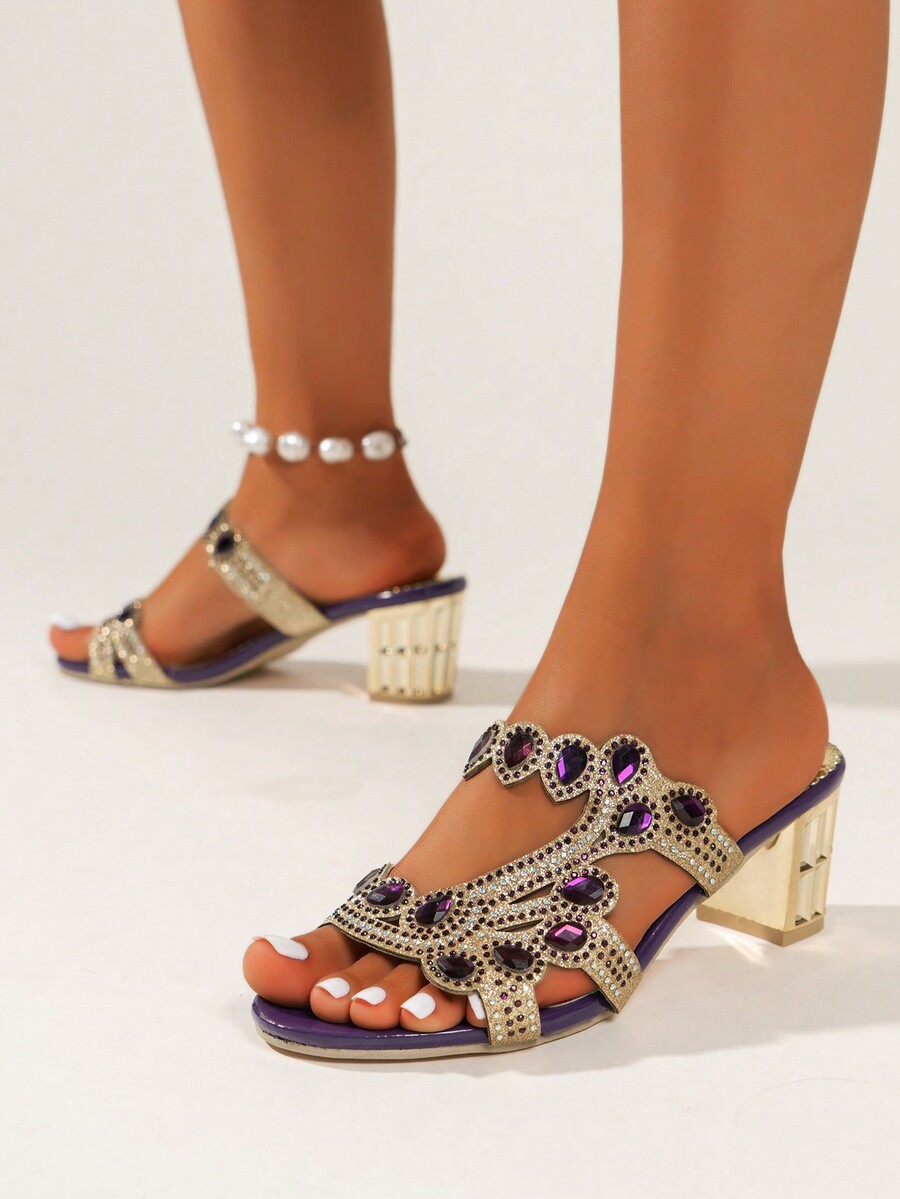 New Arrival Women's Purple Crystal High Heel Sandals, Summer Muller ...