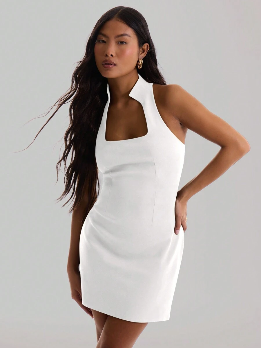 MUSERA Halter Neck Stand Colour Bodycon Dress Spring Summer Elegant ...