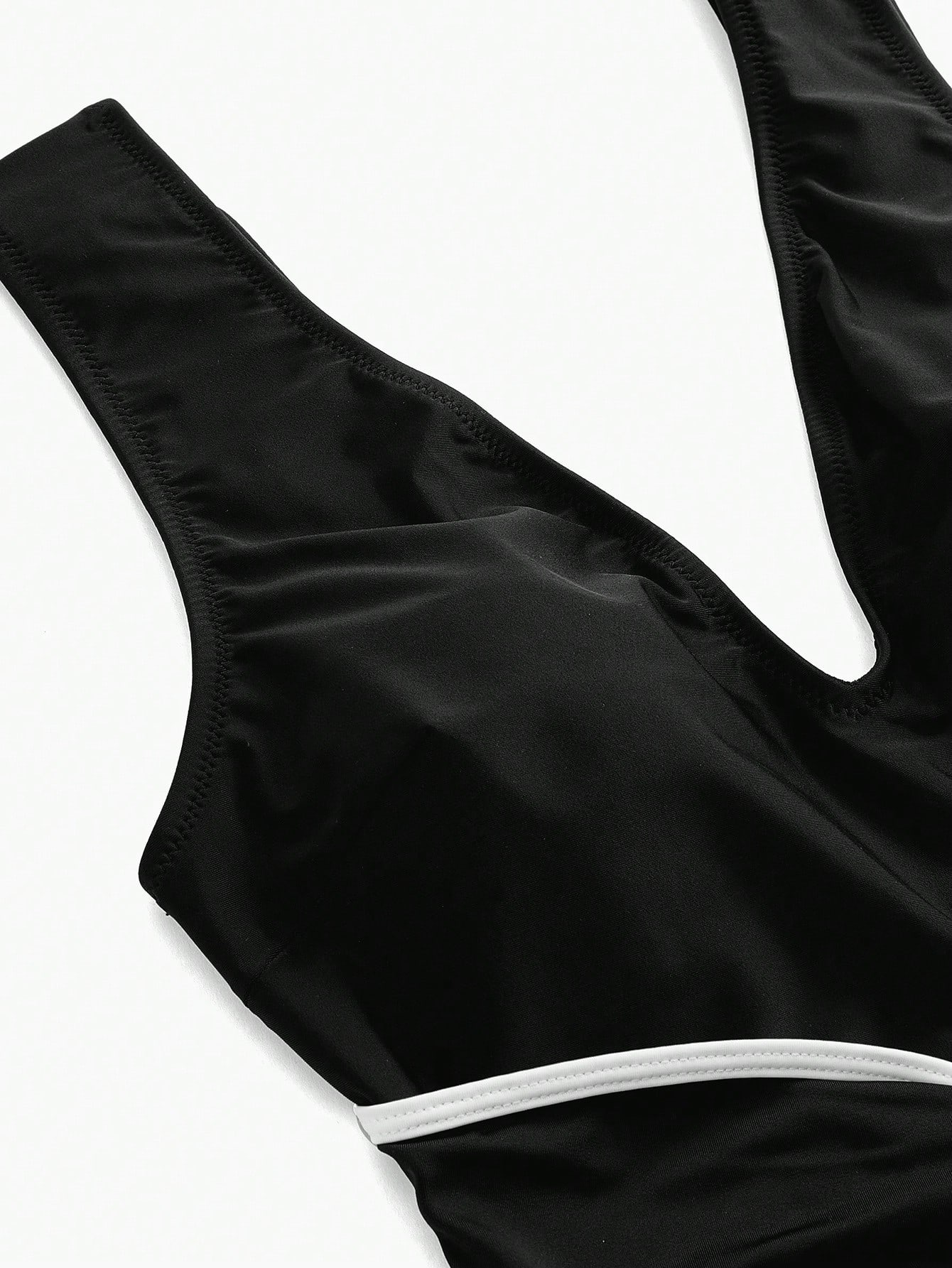 MOTF PREMIUM SUMMER BEACH CONTRAST PIPING TIE FRONT LOW BACK ONE-PIECE ...