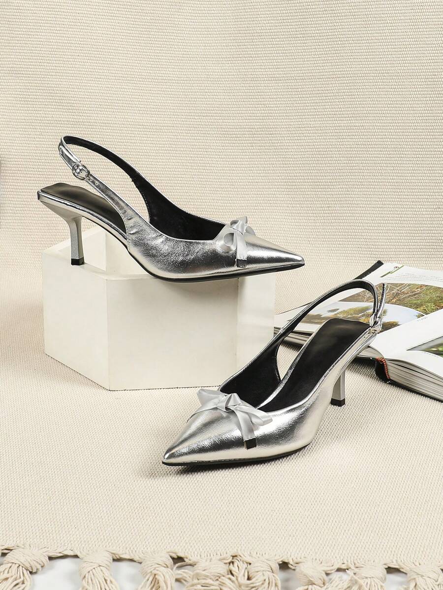 Women's Silver High-Heeled Sandals, Mary Jane Shoes, Kitten Heels ...