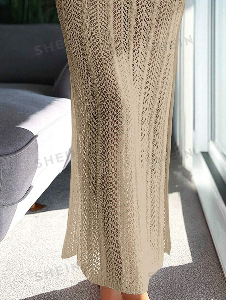 SHEIN Swim Women Bohemian Style Backless Halter Beach Cover Up Dress, For Summer, Vacation ...