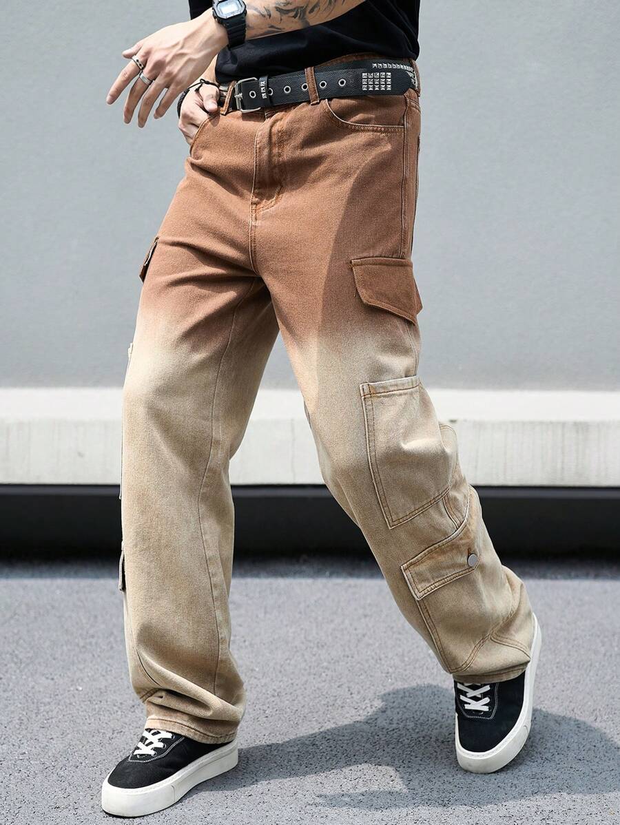 Manfinity EMRG Men's Casual Straight Workwear Denim Pants With Gradual ...