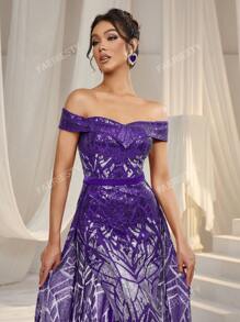 Faeriesty Off Shoulder Sequin Mermaid Formal Dress Elegant Prom Evening Wedding Guest Gown, For ...