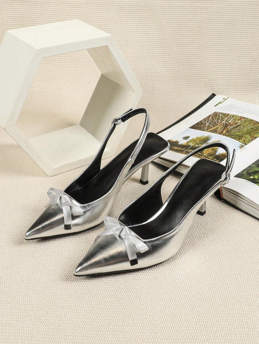 Women's Silver High-Heeled Sandals, Mary Jane Shoes, Kitten Heels ...