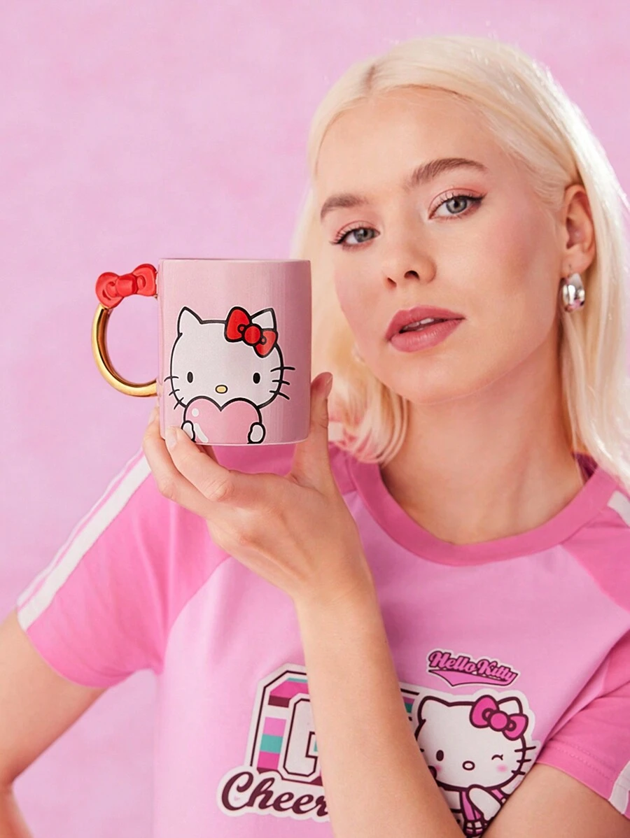 HELLO KITTY AND FRIENDS | SHEIN Cartoon Bow Pattern 380ml Ceramic Mug ...
