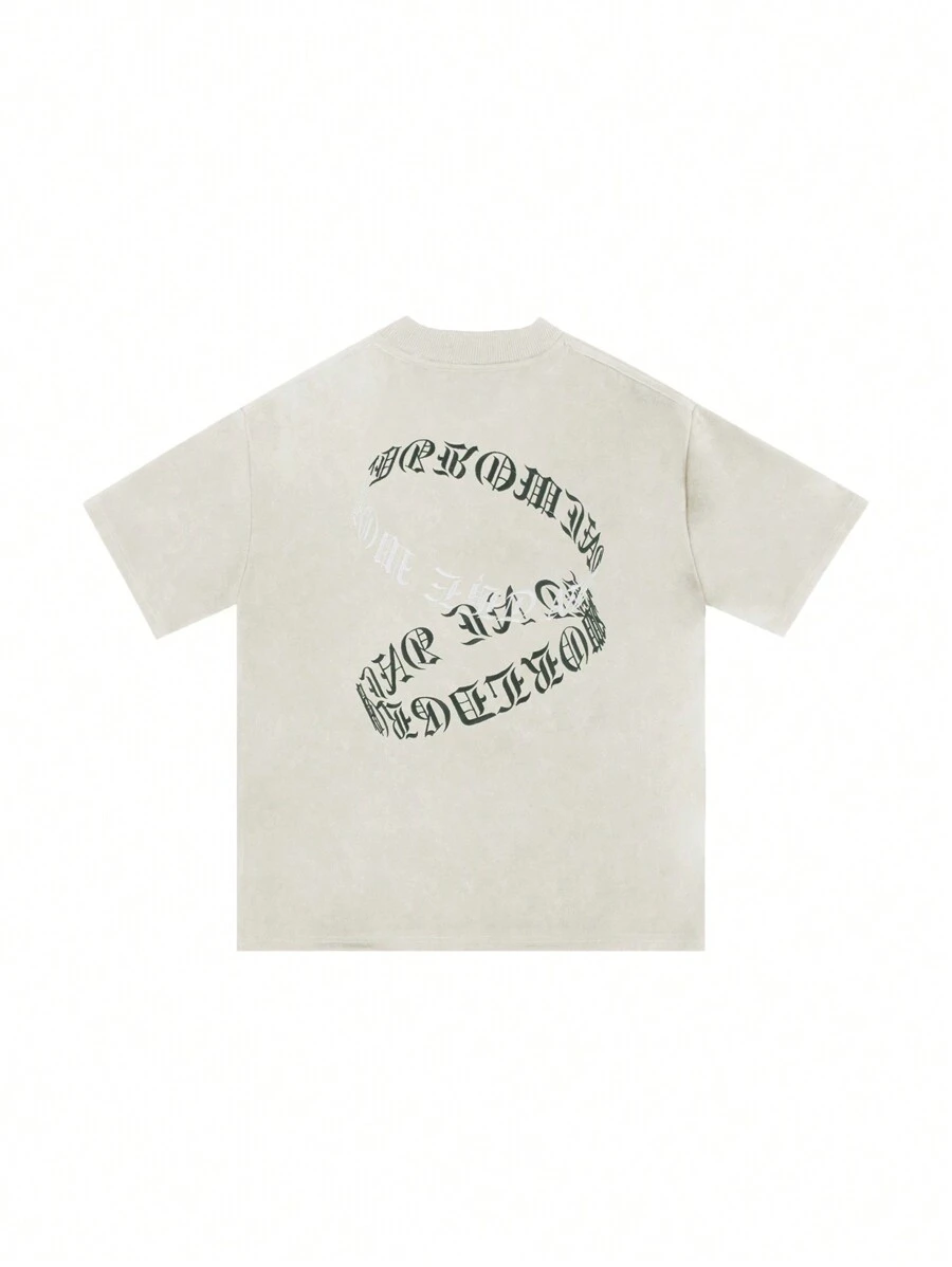 MT99 American Retro Gothic Embroidery Heavyweight T-Shirt, Loose Fit ...