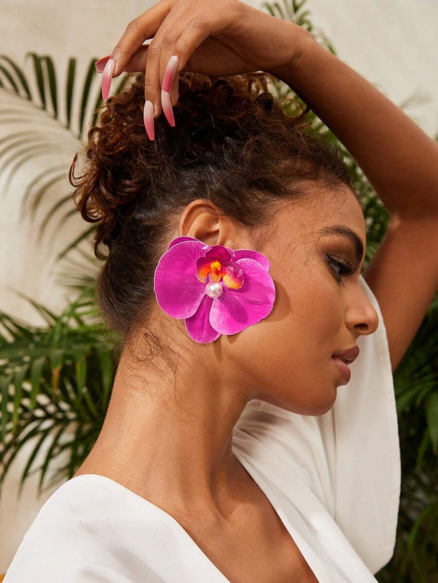 SHEIN VCAY Fashionable Purple Butterfly Orchid Stud Earrings | SHEIN USA