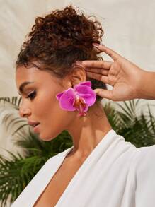 SHEIN VCAY Fashionable Purple Butterfly Orchid Stud Earrings | SHEIN USA